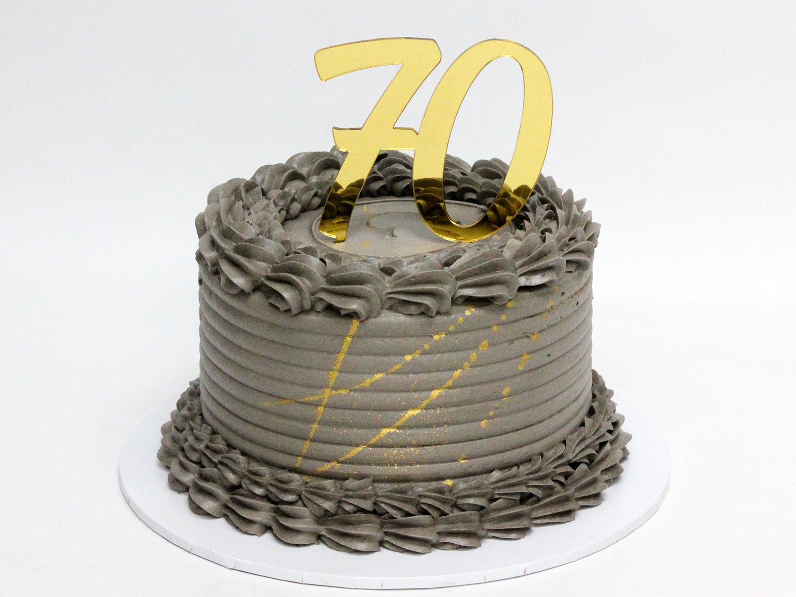 70th Grey Birthday Cake with Acrylic Topper – The Cake People